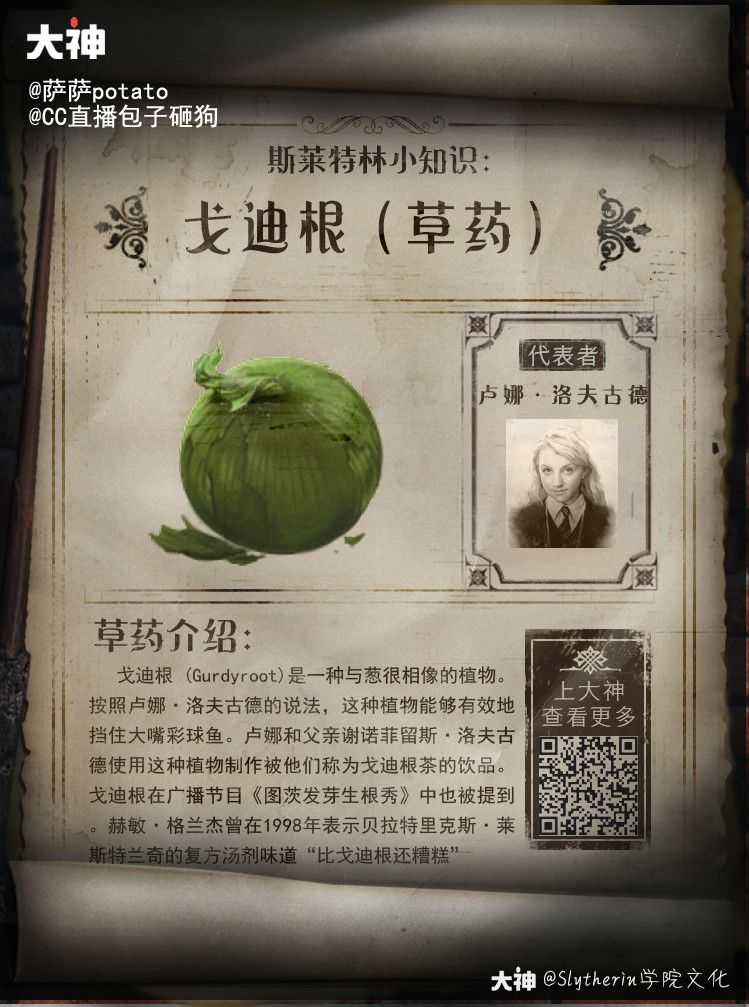 斯莱特林文化专栏草药课介绍与作用（九）戈迪根 (Gurdyr_哈利波特魔法觉醒 | 大神