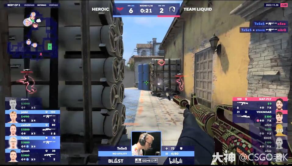 BLAST秋决：战术枪法齐发挥！Heroic 2-1战胜Liquid_CSGO | 大神