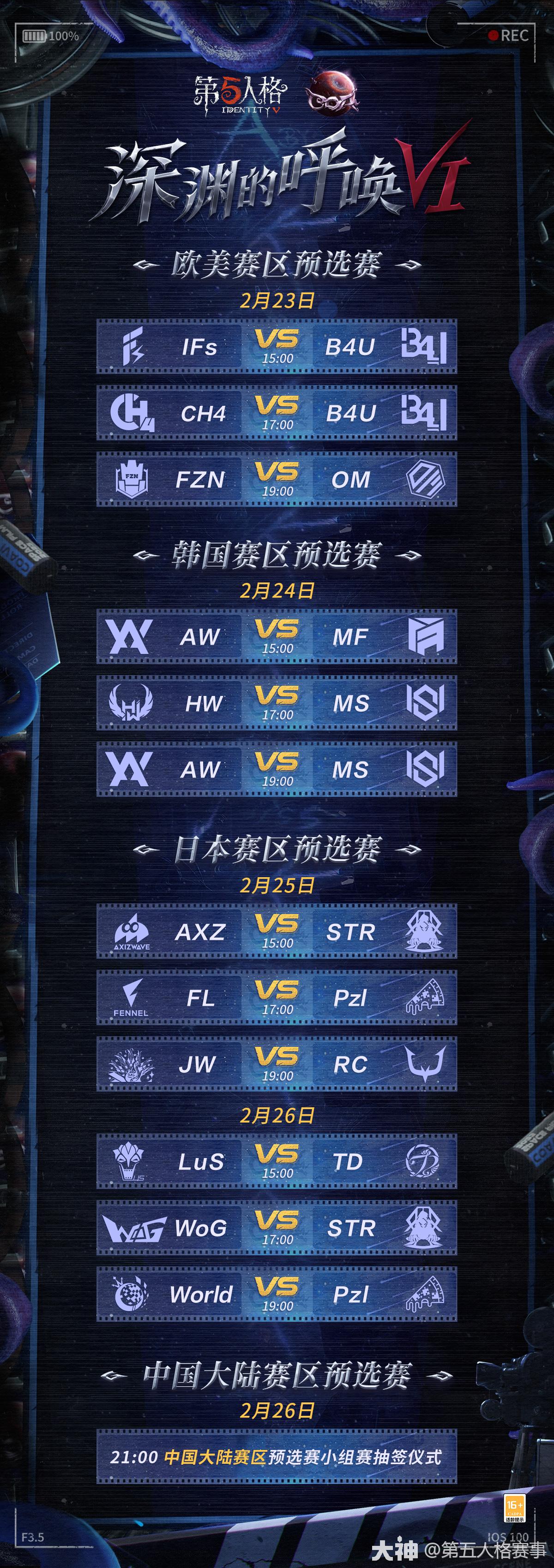 深渊的呼唤VI本周赛程预告COA6预选赛_第五人格 | 大神