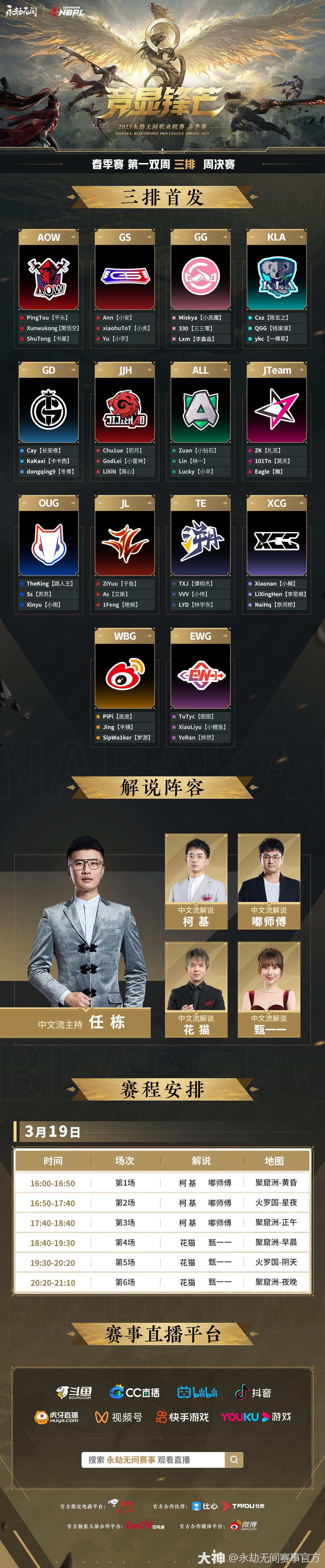 赛程预告」2023NBPL春季赛 第一双周 三排 周决赛今天_永劫无间 | 大神